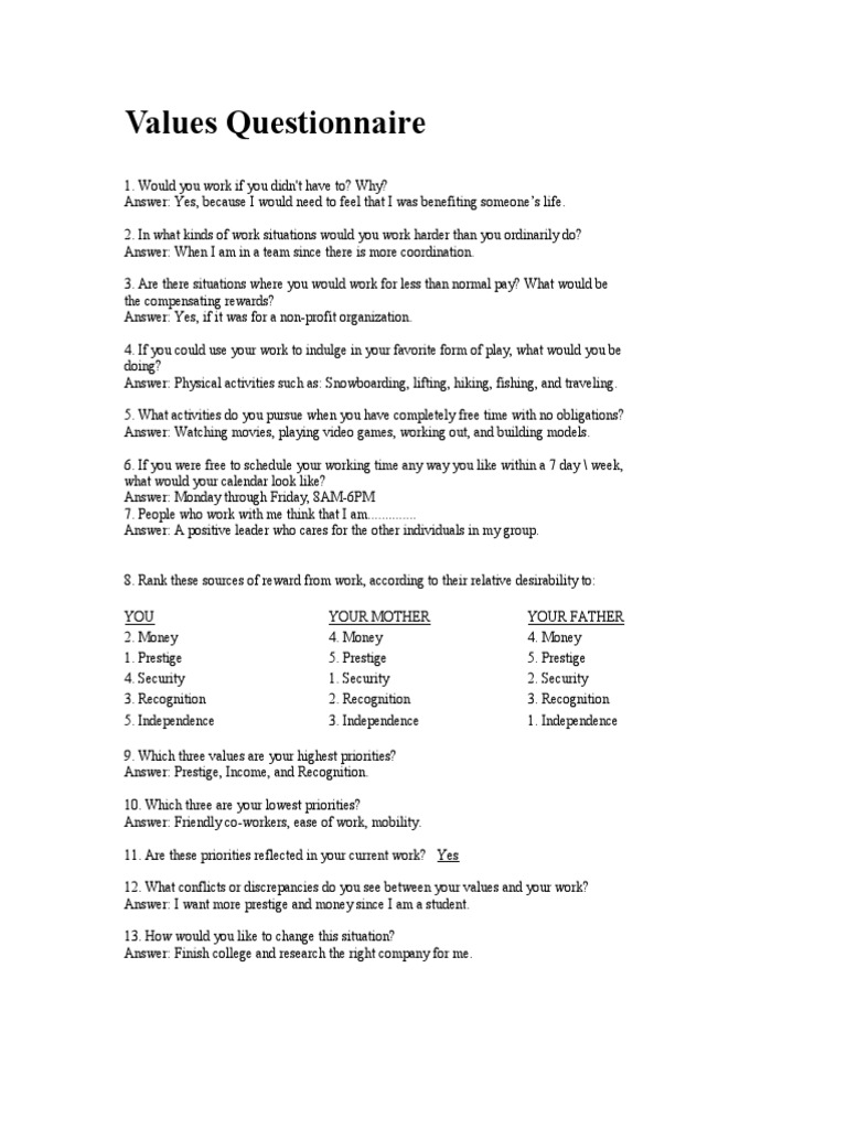 Values Questionnaire | PDF