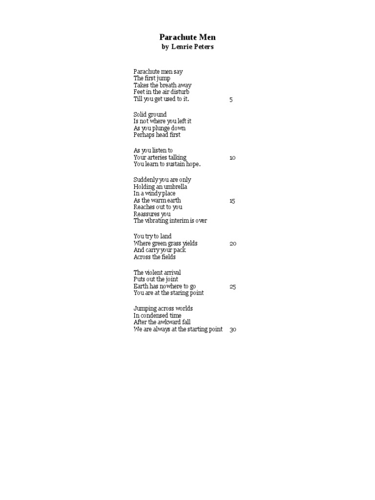 Parachute Men: A Poem by Lenrie Peters | PDF