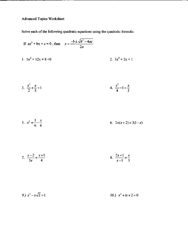 Solving Quadratics Worksheet (VI) | PDF