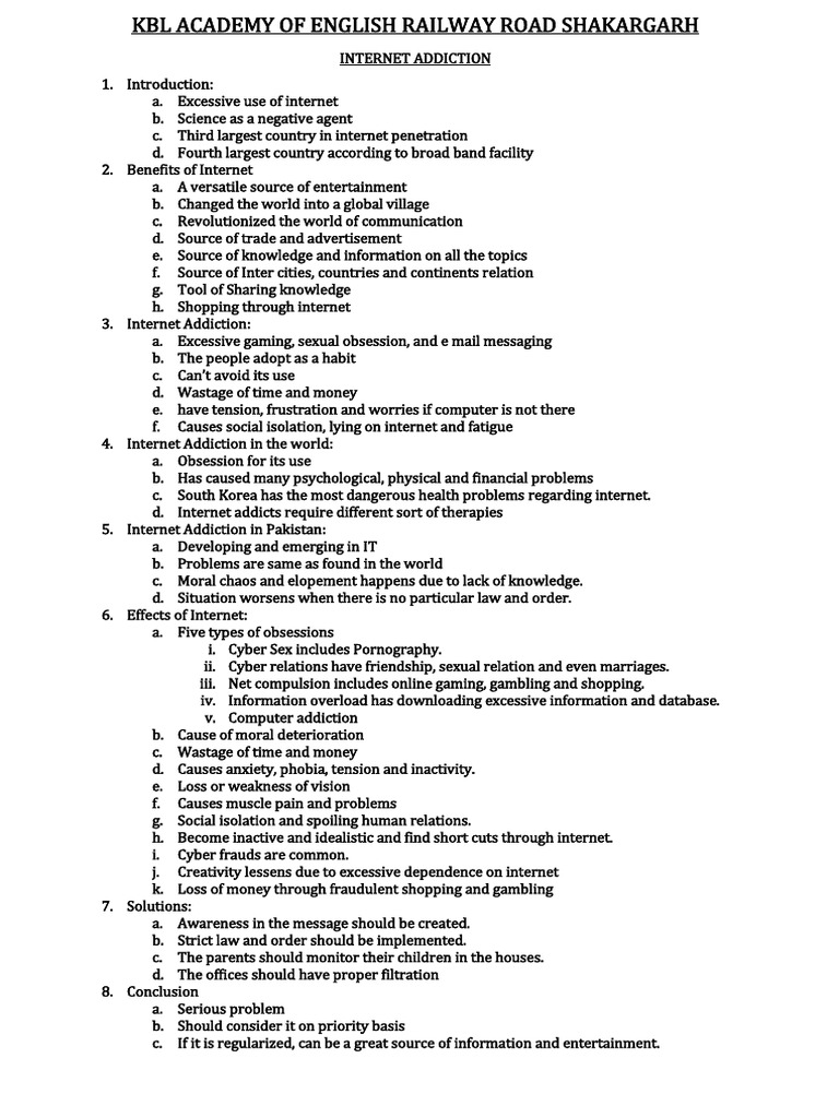 Internet Addiction Essay | PDF | Internet | Substance Dependence