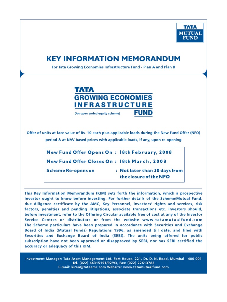 NFO Tata Growing Economies Infrastructure Fund | PDF | Capital Gains ...