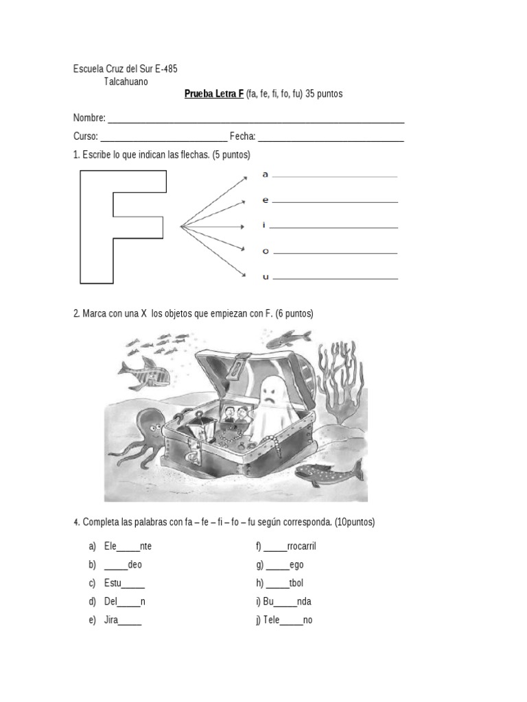 Prueba de la Letra F para Primer Básico | PDF