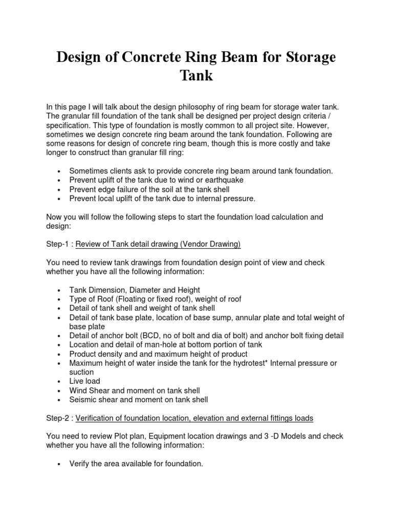 Design of Concrete Ring Beam For Storage Tank | PDF | Bending | Applied ...