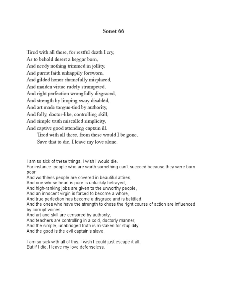 Sonet 66, William Shakespeare | PDF | Sonnets | Stanzaic Form