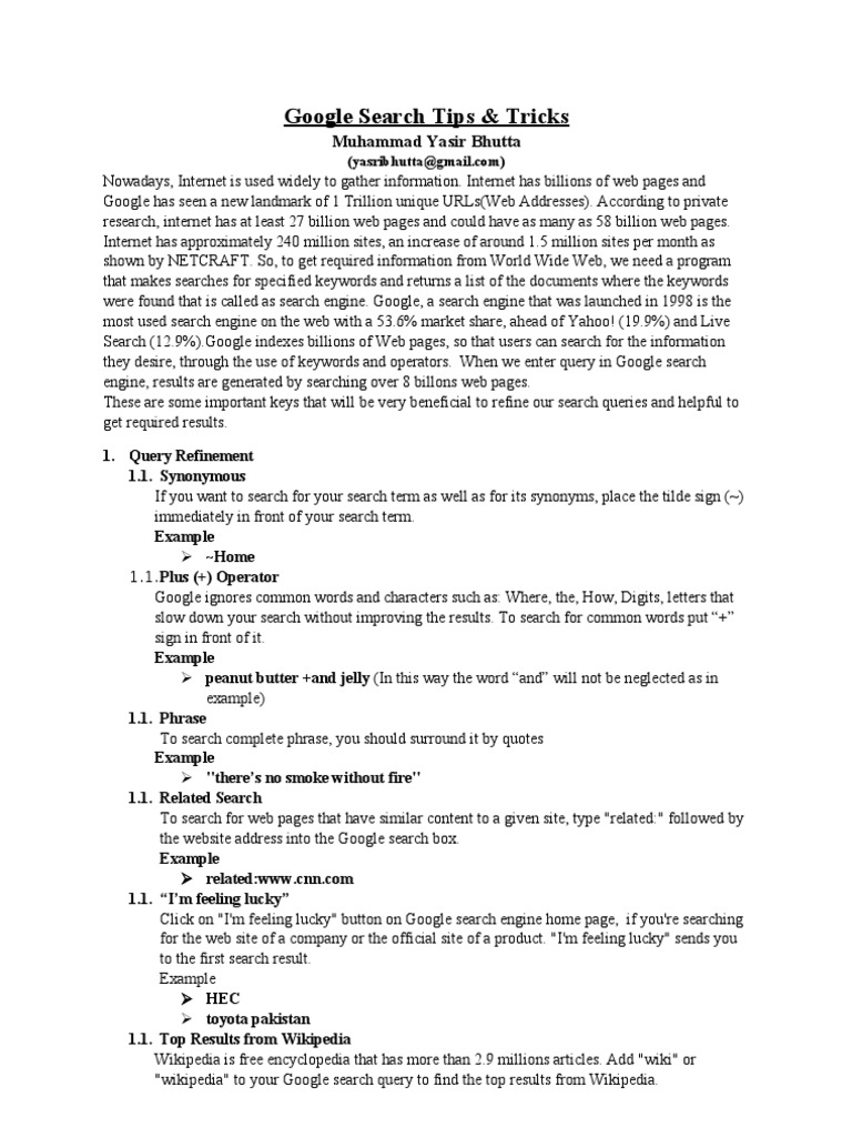 Google Search Tips & Tricks | PDF | Web Search Engine | Search Engine ...