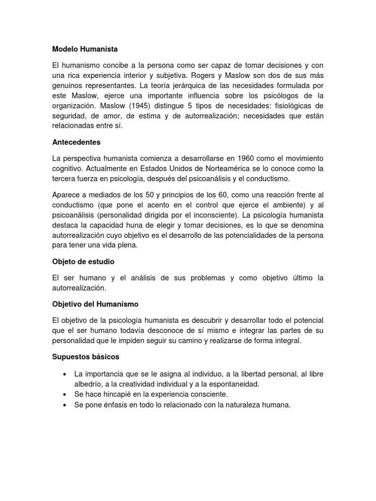 Modelo Humanista | PDF | Psicologia humanista | Sicología