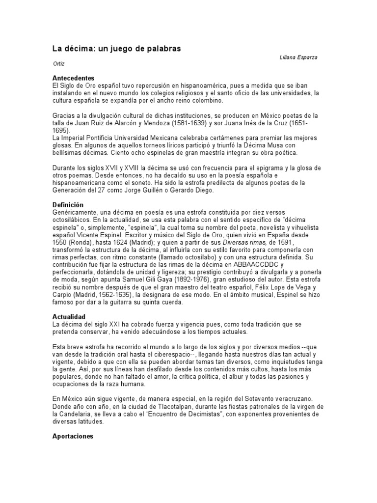 Estructura y origen de la décima espinela | PDF | Recursos poéticos ...
