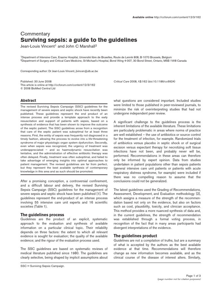 Sepsis Guidelines | PDF | Sepsis | Evidence Based Medicine