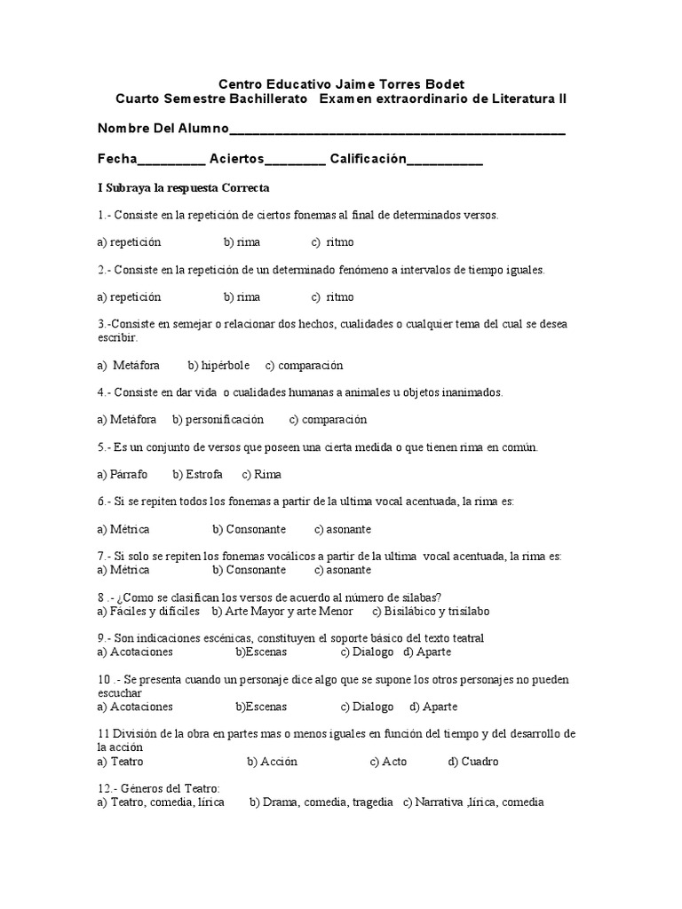 examen literatura | Rima | Ritmo