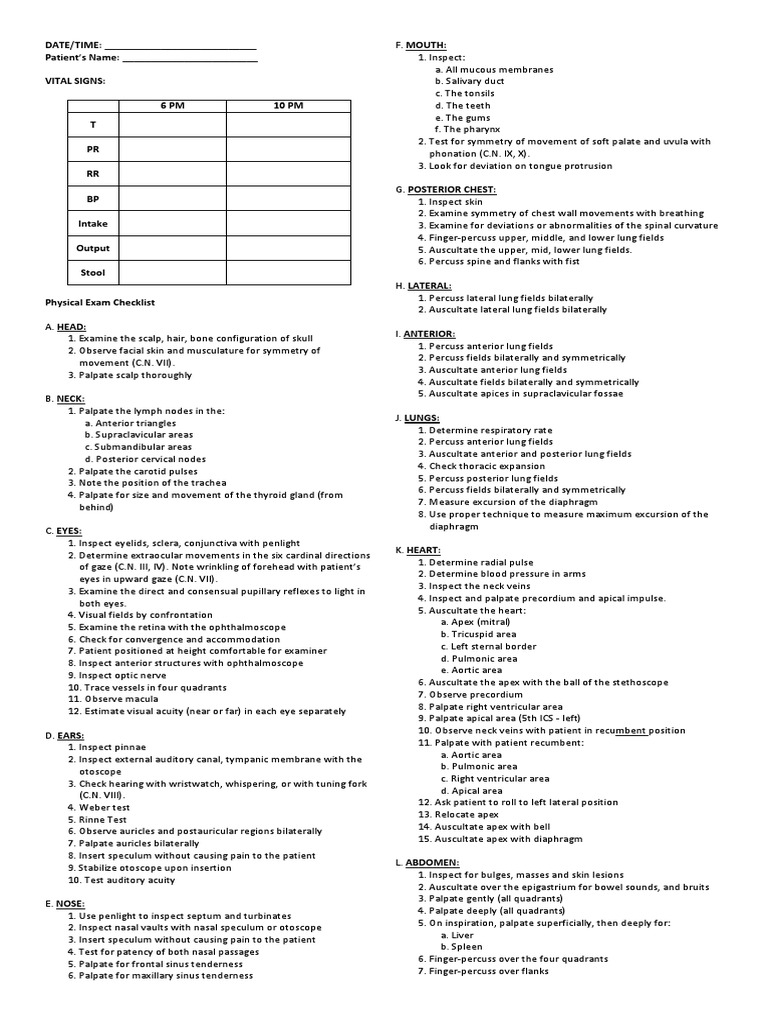 Physical Exam Checklist | PDF | Anatomical Terms Of Motion | Lung Physical Exam Checklist | PDF | Anatomical Terms Of Motion | Lung