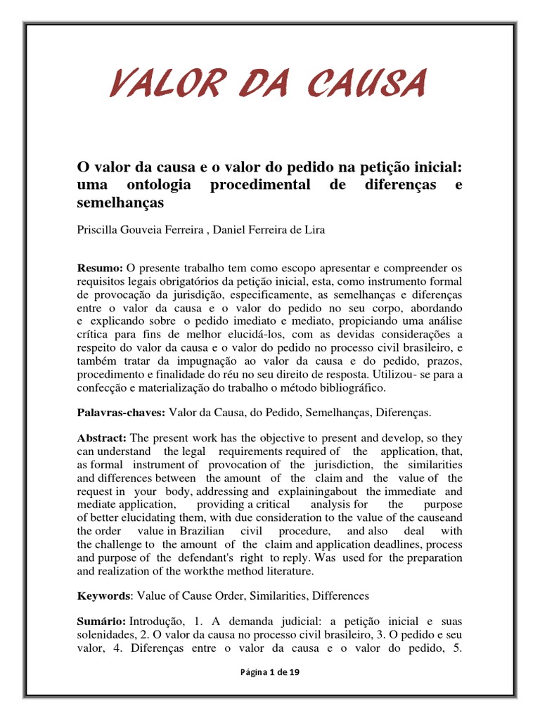 Valor Da Causa | PDF | Julgamentos | Réu