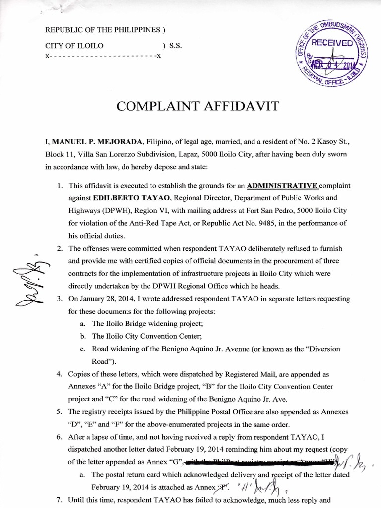 DPWH Graft Complaint Against Tayao | PDF | Government | Common Law
