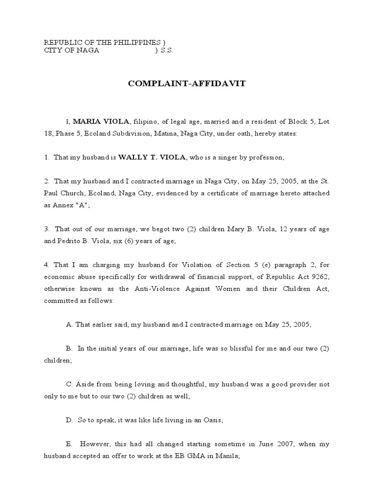 Sample Complaint Affidavit | Government | Politics