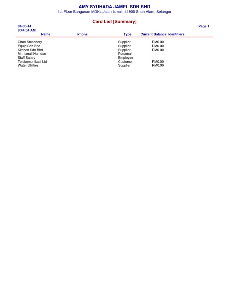 Supplier and Customer Card List | PDF