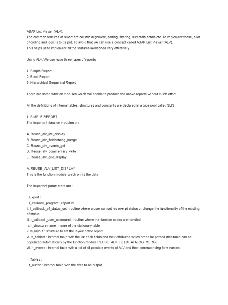 Implementing Common Reporting Features Using Abap List Viewer Alv Function Modules Pdf