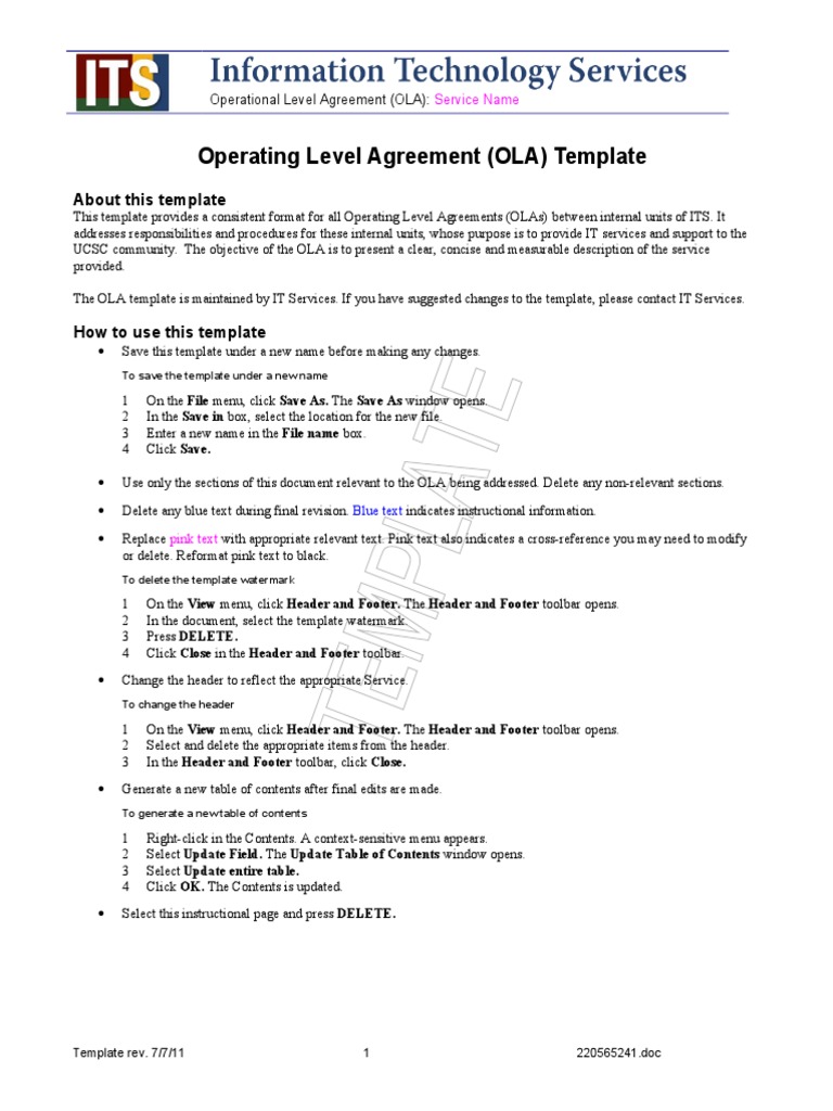 Ola Template | PDF | Service Level Agreement | Provisioning