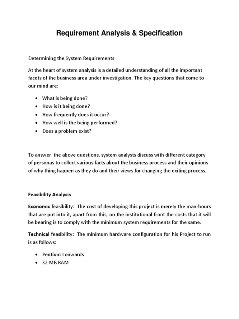 Requirement Analysis & Specification | PDF | Feasibility Study ...