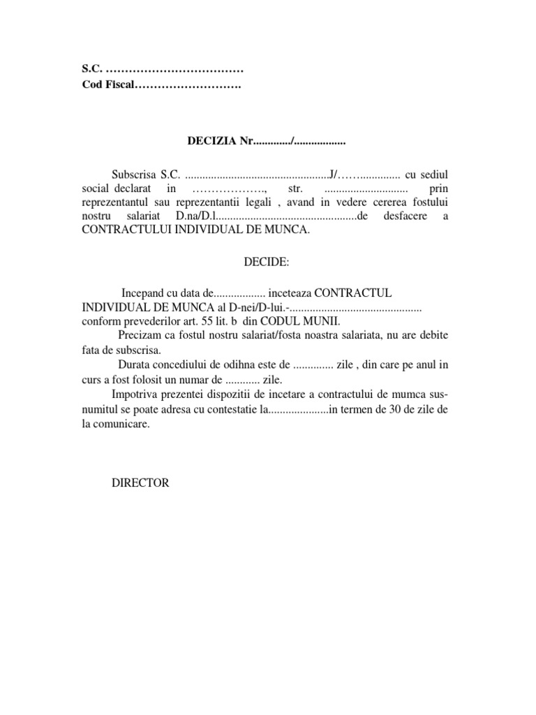 Formulare - Itm - Decizie de Incetare Cim Cu Acordul-Partilor | PDF