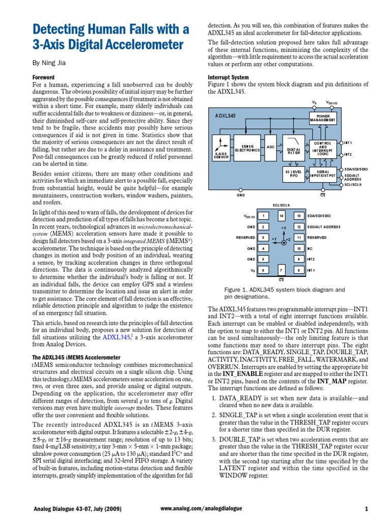 Fall Detecttion With Accelerometer Adxl345 From Analog Devices