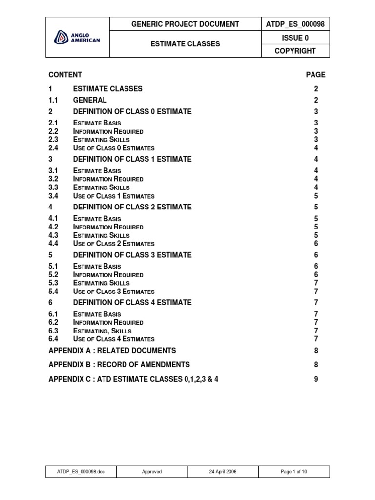 Atdp Es 000098 - Estimate Classes | PDF | Specification (Technical ...