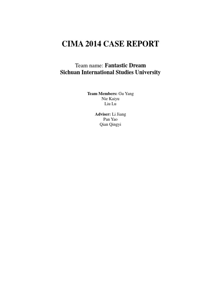 Cima 2014 Case Report | PDF | Sales | Reputation