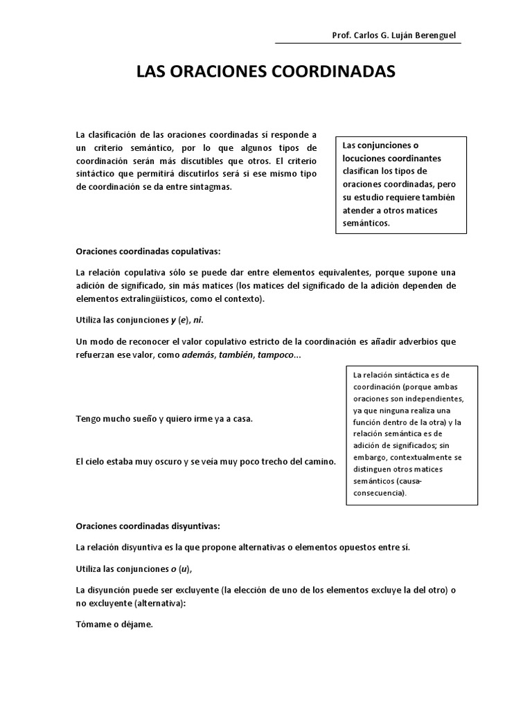 Las Oraciones Coordinadas PDF | PDF | Oración (Lingüística) | Sintaxis