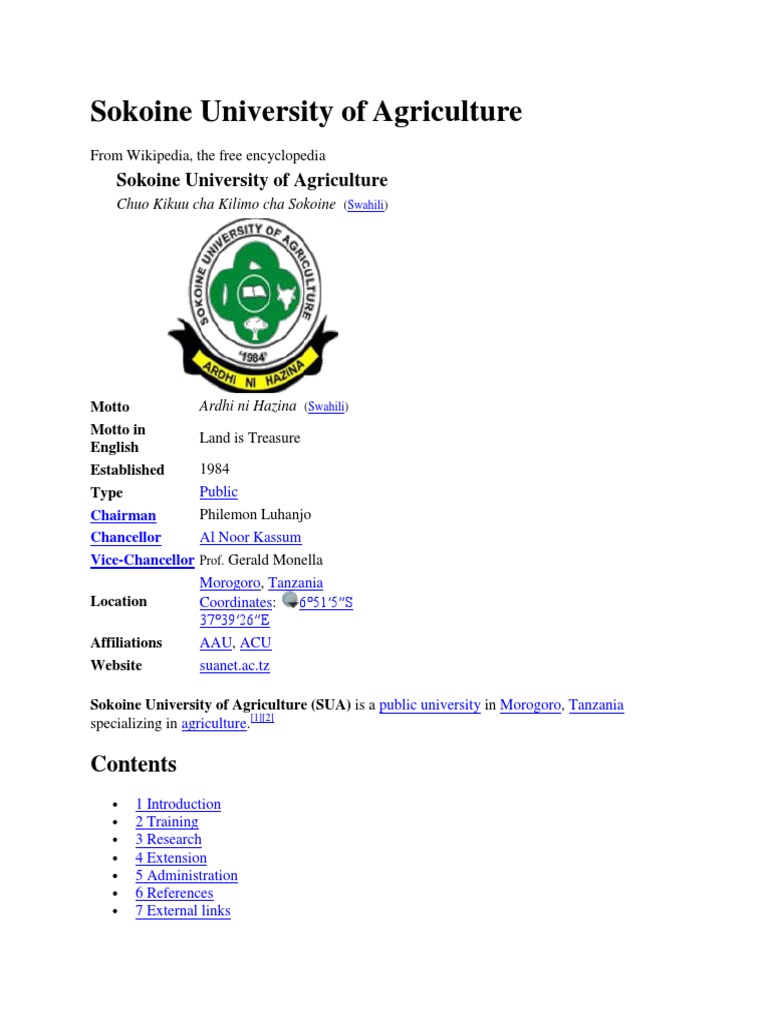 Sokoine University of Agriculture | Bachelor's Degree | Bachelor Of Science