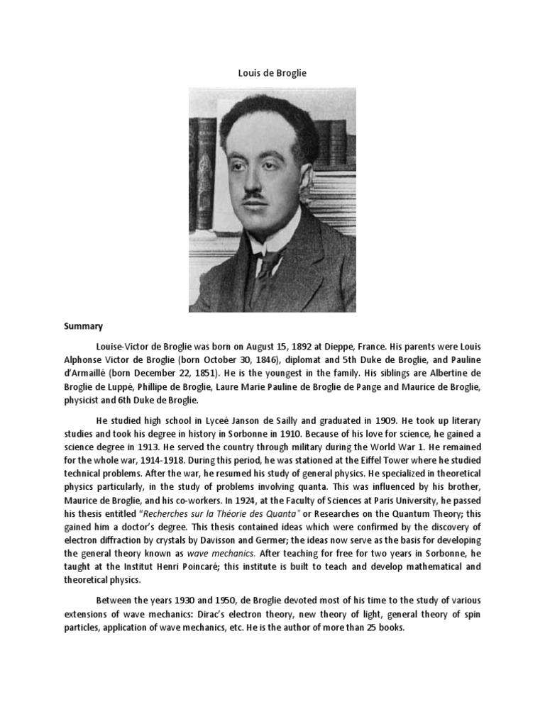 Louis de Broglie Biography.docx | Quantum Mechanics | Mathematical Physics