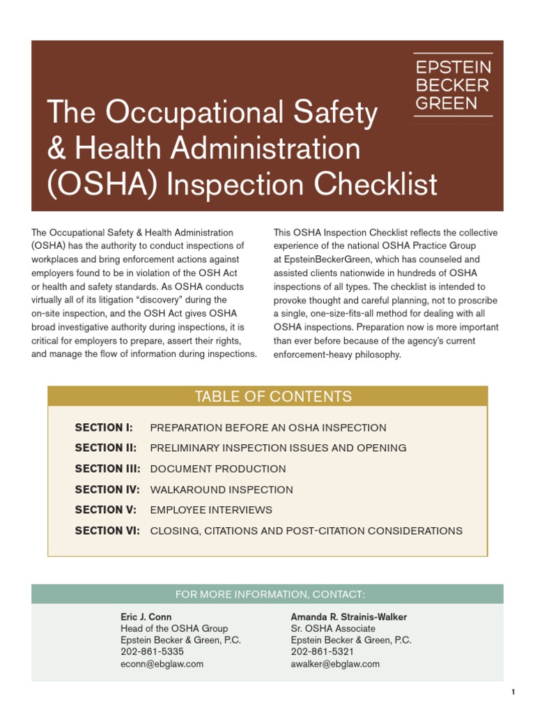 OSHA Inspection Checklist | Occupational Safety And Health ...