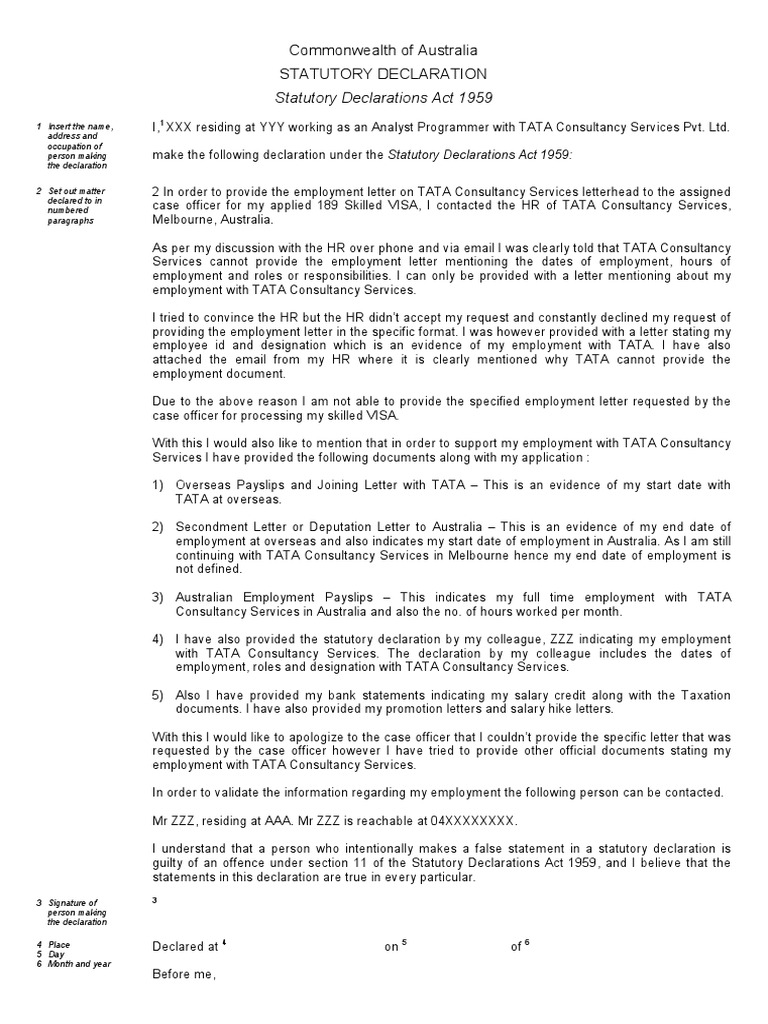 Employment Declaration | PDF | Justice Of The Peace | Accountant