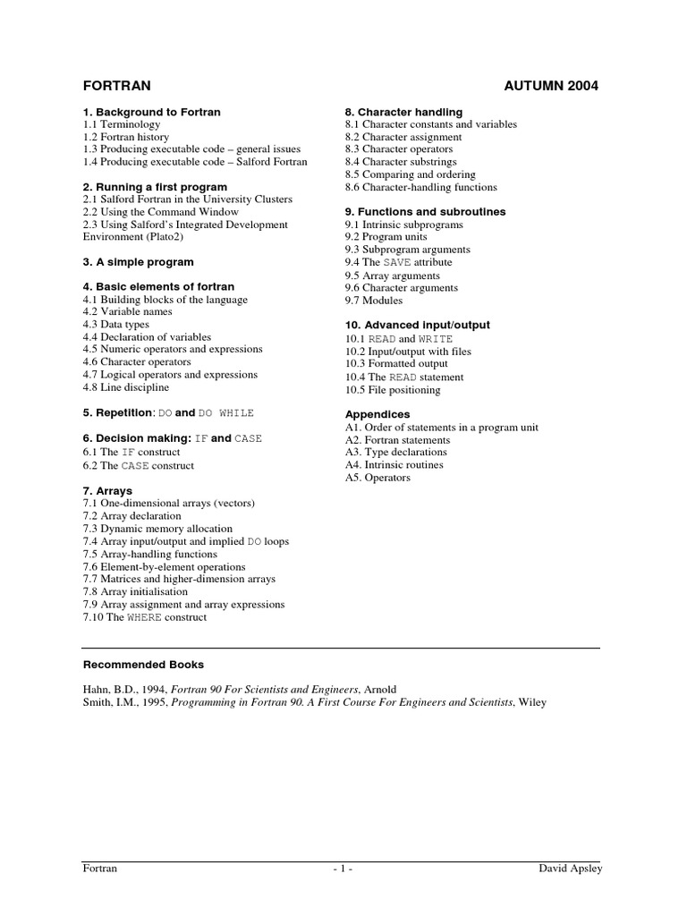 Fortran Pdf Subroutine Parameter Computer Programming 