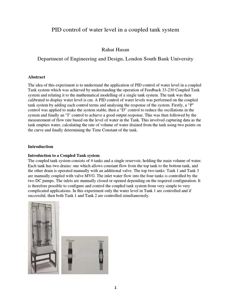 PID Control of Water Level in A Coupled Tank System | PDF | Control ...