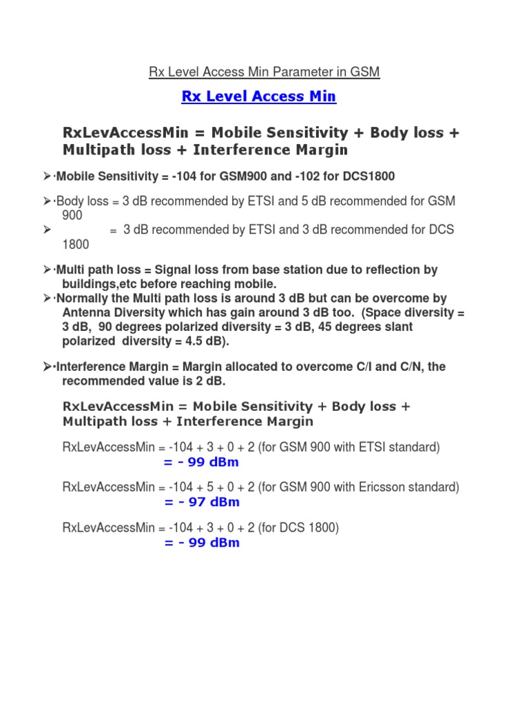 Rx Level Access Min in GSM Systems | PDF