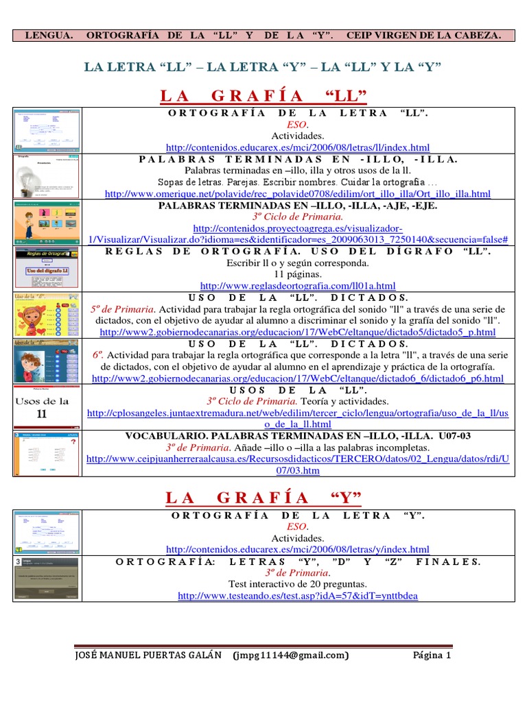 Ortografia de La Ll y La y | Ortografía | Lingüística
