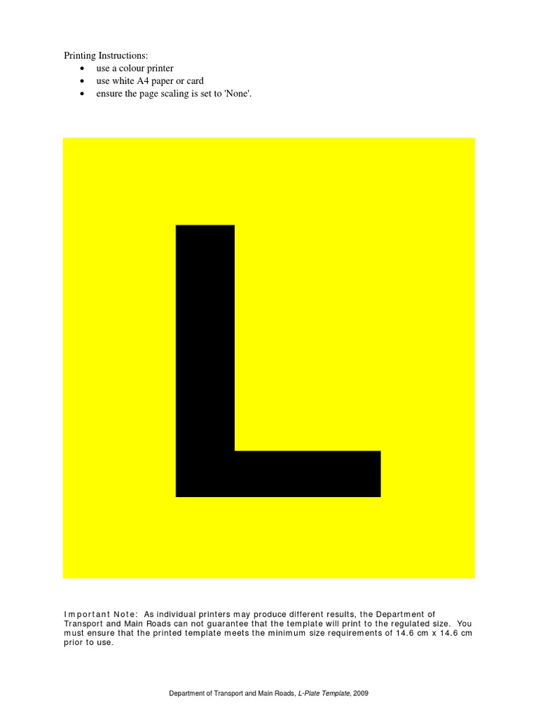 L-Plate Template Printing Guide 2009 | PDF