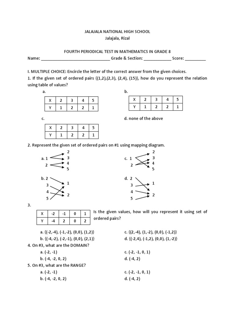 Math Exam Grade8 | Function (Mathematics) | Analysis | Free 30-day ...