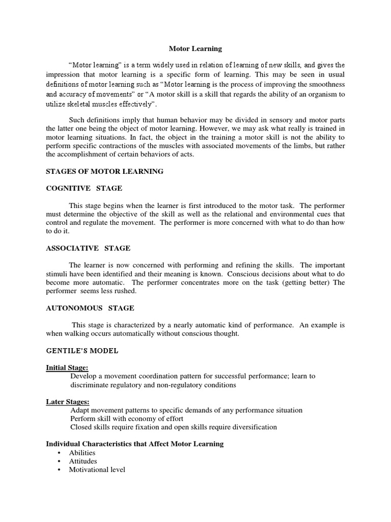 Principles of Learning Motor Skills | PDF | Learning | Motivation