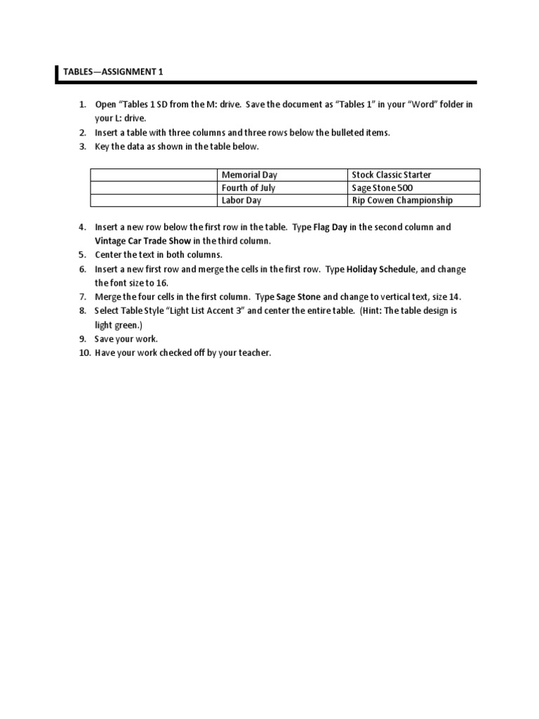 Tables Assign 1 | PDF