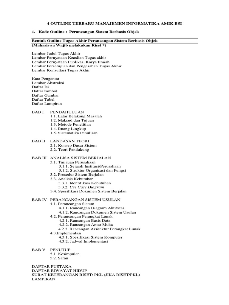 Outline Manajemen Informatika AMIK BSI | PDF