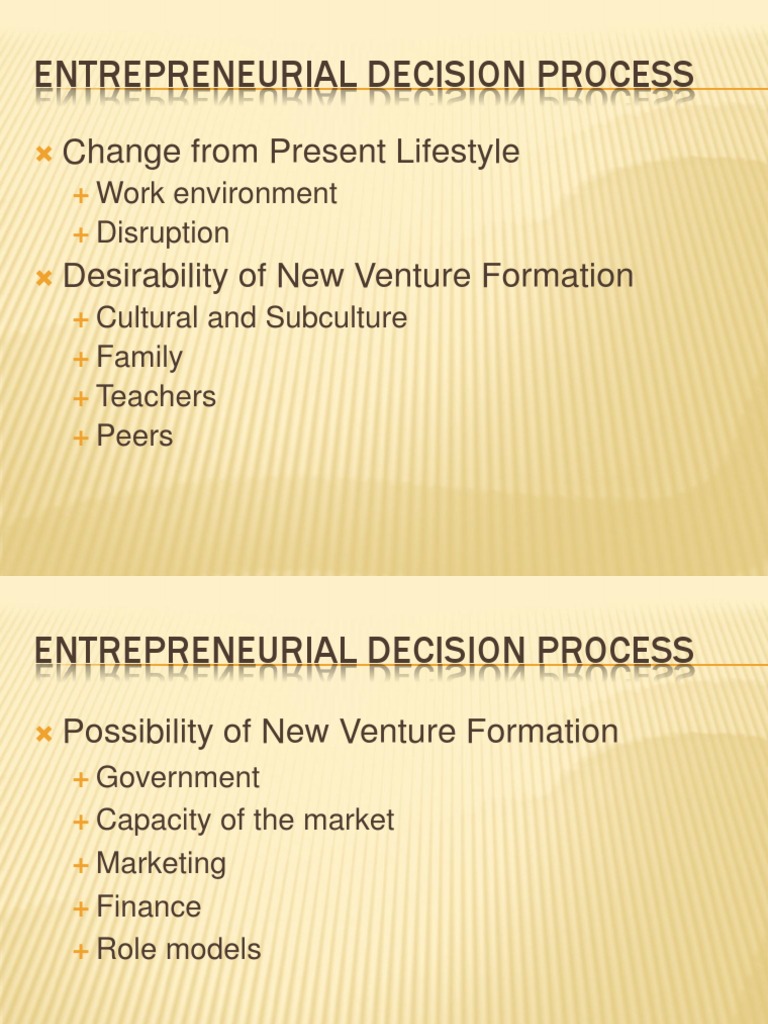 Entrepreneurial Decision Process: Change From Present Lifestyle | PDF