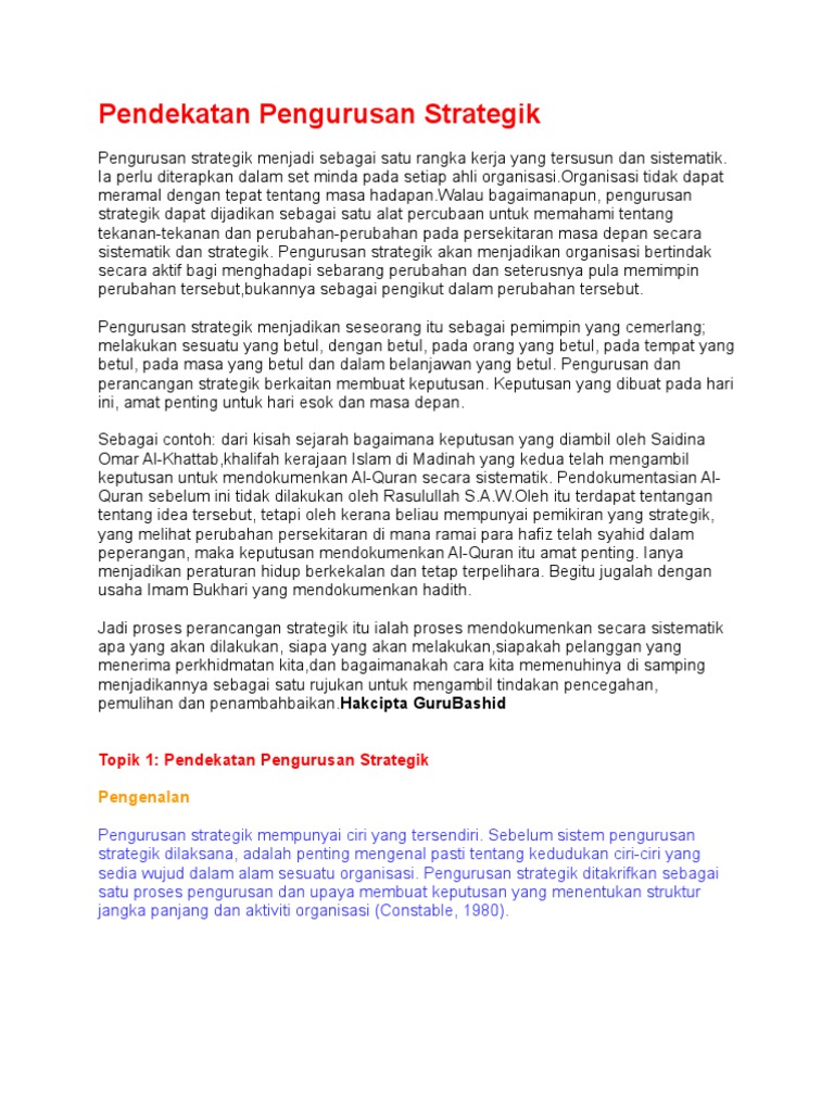 Pendekatan Pengurusan Strategik | PDF