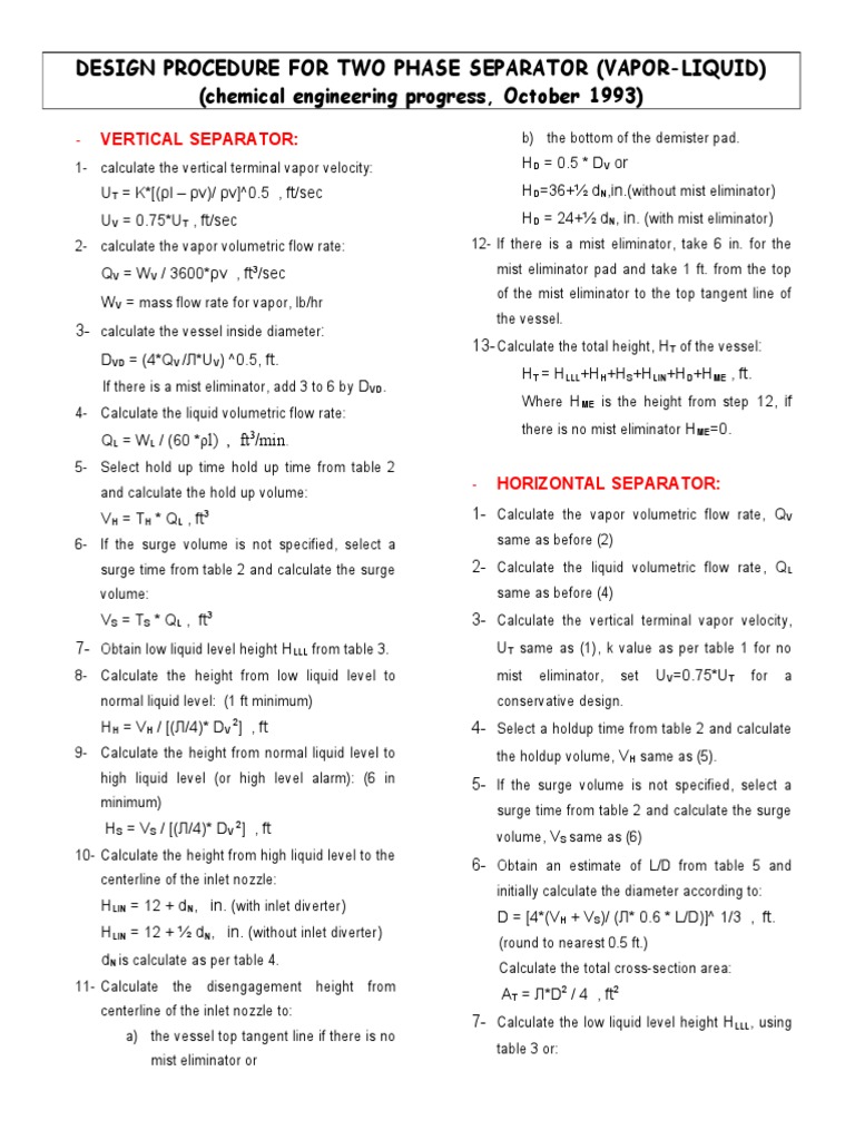Design Procedure For Two Phase Separators | PDF | Transparent Materials | Chemistry