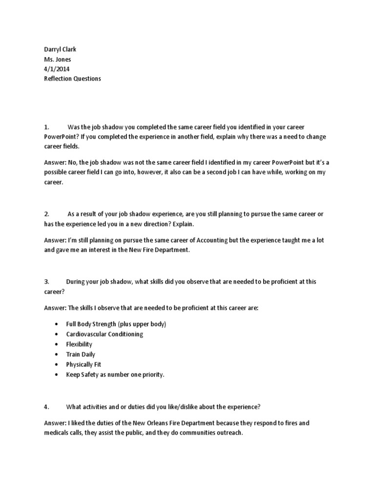 Job Shadow Reflection | PDF | Firefighter | Mentorship