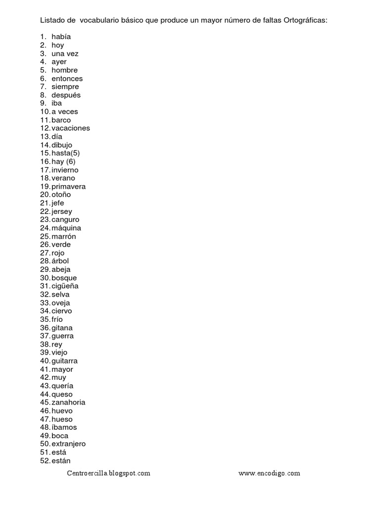 100 Palabras con Dificultad Ortográfica | PDF