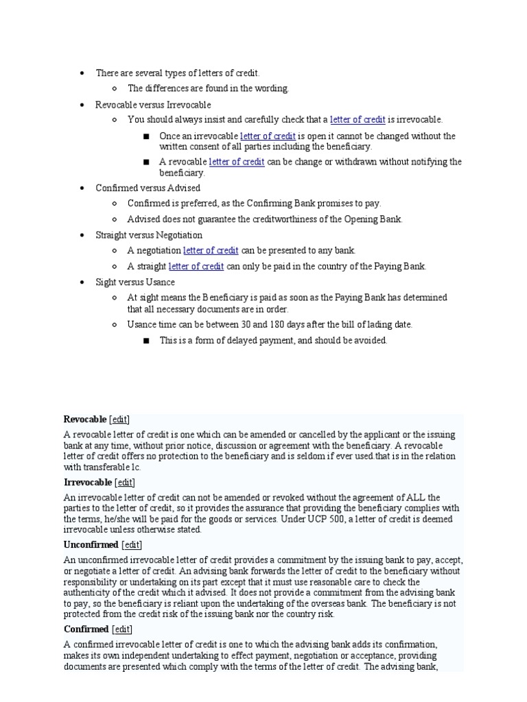 Types of Letters of Credit Explained | PDF | Letter Of Credit | Credit