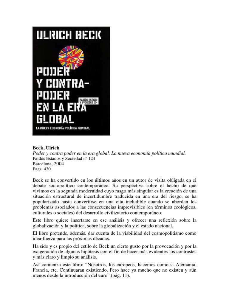 ULRICH BECK - Poder y Contra Poder en La Era Global | PDF | Estado nacional | Estado (política)