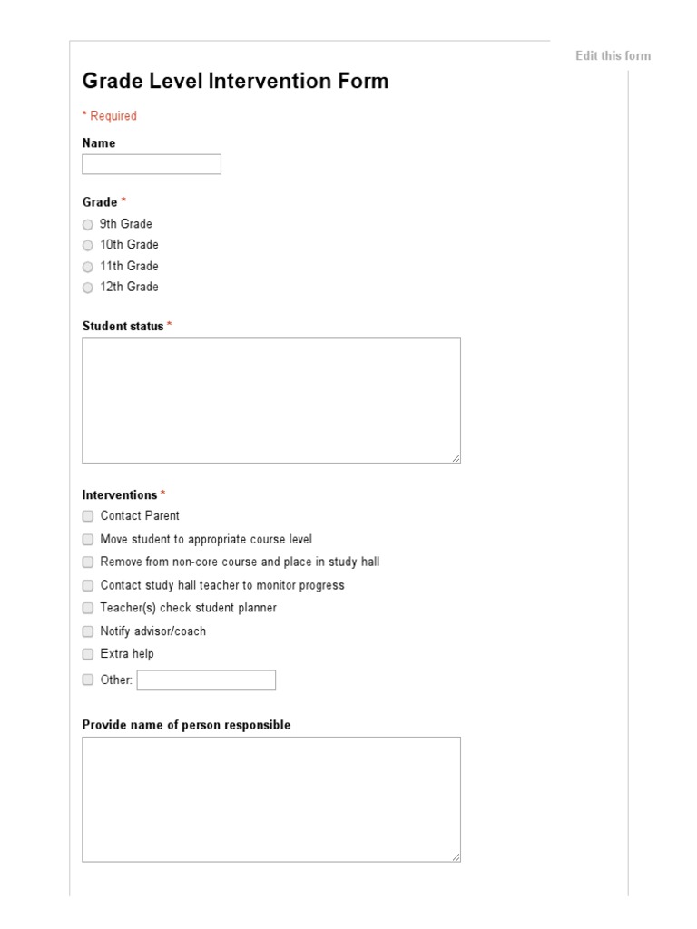 Grade Level Intervention Form | PDF | Career & Growth