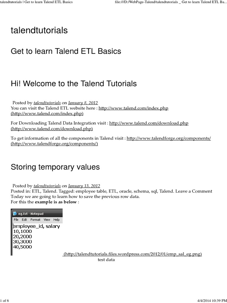 Talend ETL Basics Tutorial | PDF | Java (Programming Language) | Oracle Database
