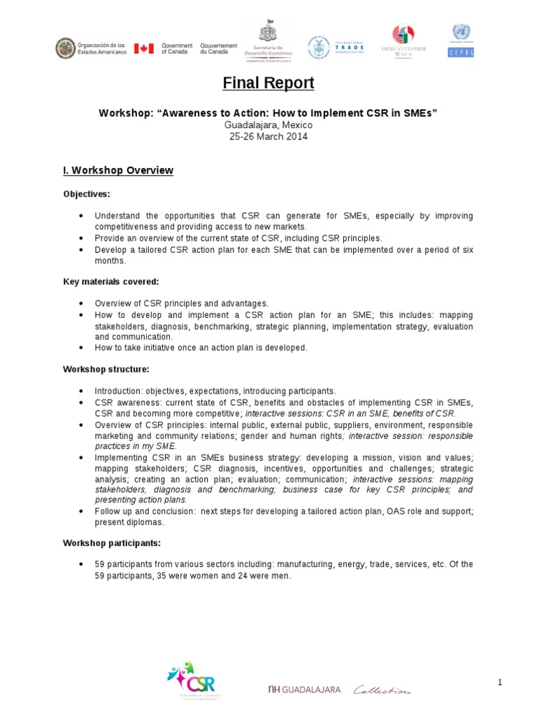Final Report: Workshop: "Awareness To Action: How To Implement CSR in ...