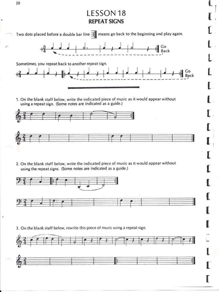 Music Theory Worksheet Repeat Signs and Endings | PDF
